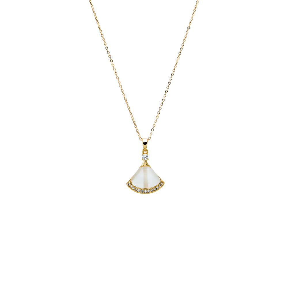 Pave & Mother Of Pearl Fan Shell Pendant Necklace | Mother of Pearl