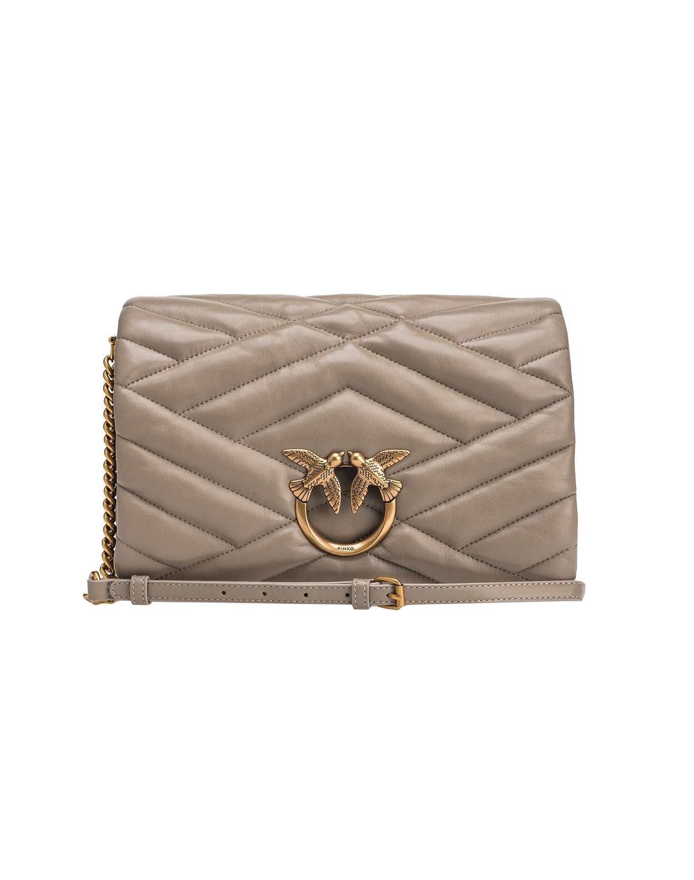 Quilted Nappa Leather Love Bag Puff Shoulder Bag | Walnut-Antique Gold